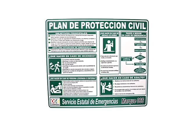 PLAN DE PROTECCION CIVIL 45X55 CM - SEÑALAMIENTO ESTIRENO CAL. 40